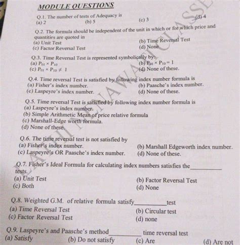 Module Ouestions Q1 The Number Of Tests Of Adequacy Is A 2 B 5 C