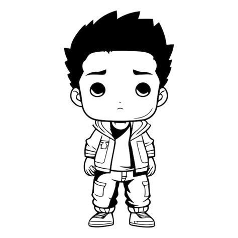 재을 입은 소년 만화 마스코트 캐릭터 터 일러스트레이션 프리미엄 벡터