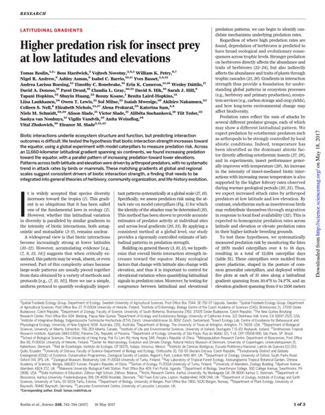 Pdf Higher Predation Risk For Insect Prey At Low Latitudes And Elevations