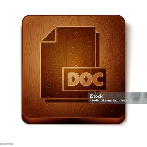 갈색 Doc 파일 문서입니다 흰색 배경에 격리 된 문서 버튼 아이콘을 다운로드합니다 Doc 파일 확장자 기호입니다 나무 사각형