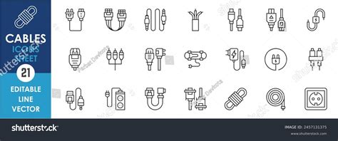 Cable Wire Computer Plug Outline Icons Stock Vector Royalty Free Shutterstock