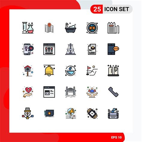 Mobile Interface Filled Line Flat Color Set Of 25 Pictograms Of Checkout Global Navigation