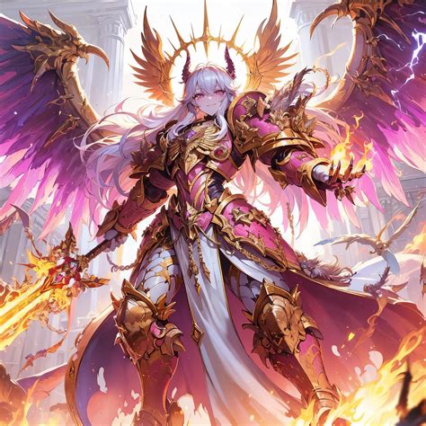 A Woman With Wings And A Sword In A Fire Seaart Ai
