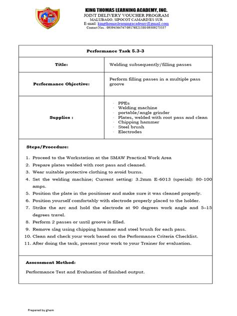Performance Task Weld Subsequent Filling Pass Pdf