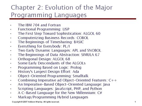 Chapter 2 Evolution Of The Major Programming Languages