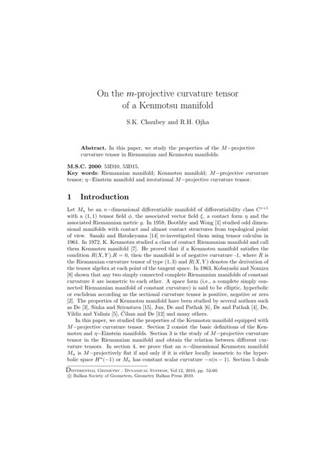 Pdf On The M Projective Curvature Tensor Of A Kenmotsu Manifold