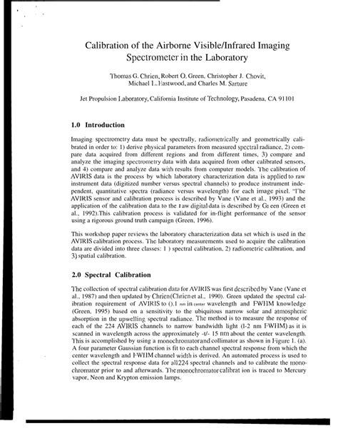 Pdf Calibration Of The Airborne Visibleinfrared Imaging Spectrometer