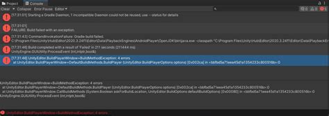 unity 應用領域 發問 想請教一下 我想匯出一個android手機遊戲 當我要匯出時 出現 gradle build failed see the console for