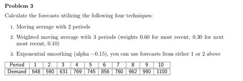 Solved Problem 3 Calculate The Forecasts Utilizing The