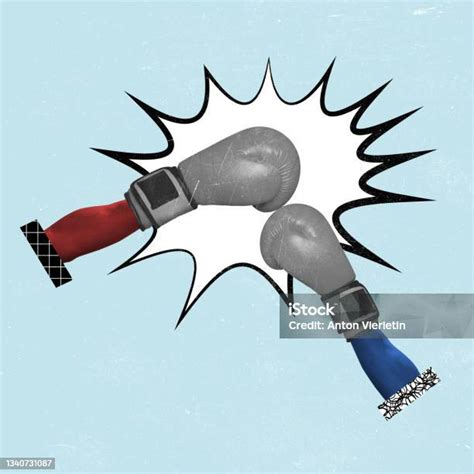 현대 미술 콜라주 초현실주의 작품의 미니멀리즘 영감 창의성 및 스포츠 개념 권투 글러브에 대한 스톡 사진 및 기타 이미지 권투 글러브 대결 봄 Istock