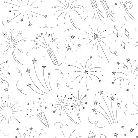 Premium Vector Cute Line Doodle Firework Seamless Pattern Vector Illustration Holiday Event