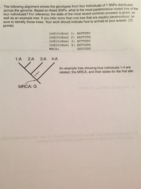 Solved The Following Alignment Shows The Genotypes From Four