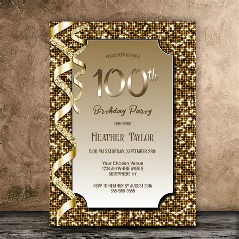 Gold Sequins 100th Birthday Party Invitation Zazzle