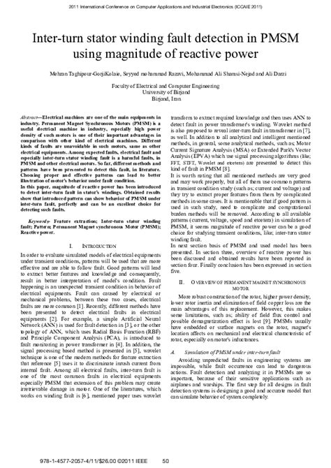 pdf inter turn stator winding fault detection in pmsm using magnitude