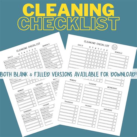 Blank Cleaning Checklist Template