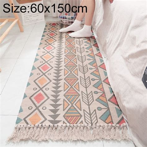면 손으로 짠 침대 옆 카펫 홈 롱 프린지 미끄럼 방지 매트 크기 60 × 150 Cm 인도 스타일