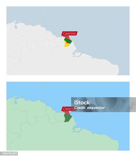 국가 수도의 핀이 있는 프랑스령 기아나 지도 이웃 국가와 프랑스령 기아나 지도의 두 가지 유형 기에 대한 스톡 벡터 아트 및