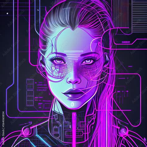 Portrait Of A Sci Fi Cyberpunk Girl High Tech Futuristic Woman From The Future The Concept Of