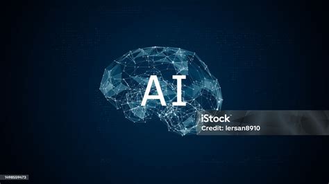 파란색 다각형 디지털 두뇌 로고와 미래 기술 추상적 배경 인공 지능 개념에 그리드 라인이 있는 Ai 문자 로고에 대한 스톡 사진 및 기타 이미지 Istock