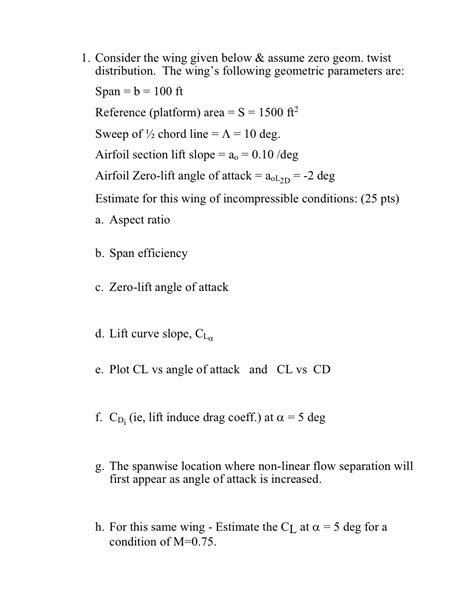Solved Consider The Wing Given Below Assume Zero Geom Chegg Com