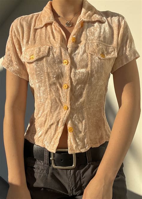 Velvet Peach Button Down S Retro And Groovy