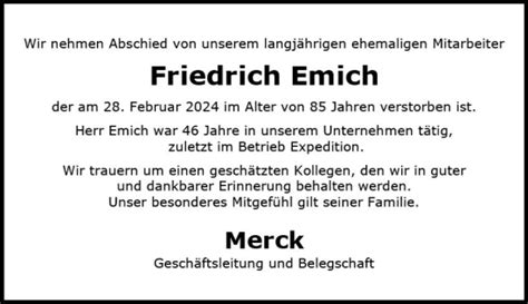 Traueranzeigen Von Friedrich Emich Vrm Trauerde