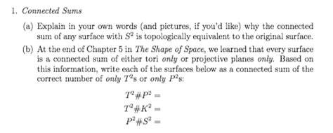 Solved 1 Connected Sums A Explain In Your Own Words And
