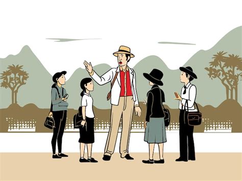 투어 가이드 와 방문 그룹 프리미엄 벡터