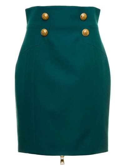 Balmain Wool Pencil Mini Skirt In Green Modesens