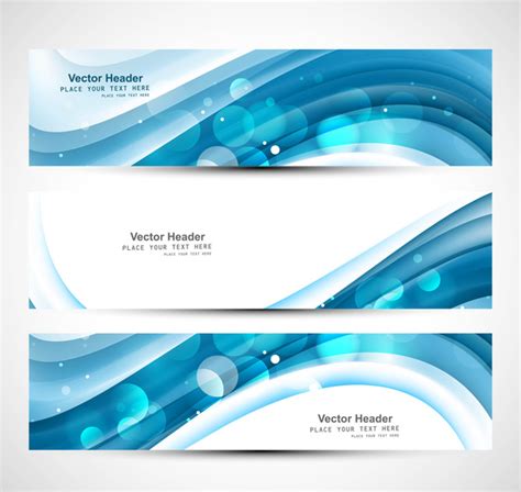 Abstract Shiny Three Blue Wave Header Whit Vector Vectors Graphic Art