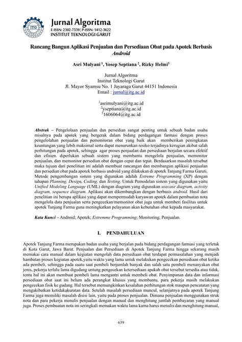 Pdf Rancang Bangun Aplikasi Penjualan Dan Persediaan Obat Pada Apotek Berbasis Android