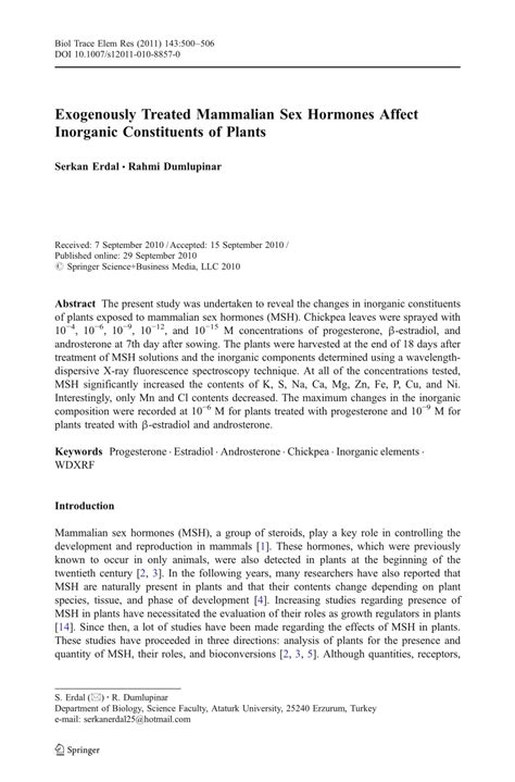 Pdf Exogenously Treated Mammalian Sex Hormones Affect Inorganic