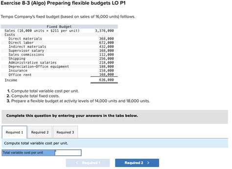 solved exercise 8 3 algo ﻿preparing flexible budgets lo p1