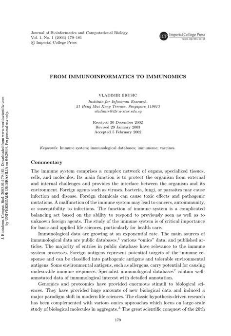 Pdf From Immunoinformatics To Immunomics