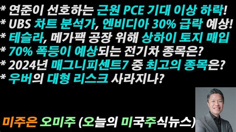 오늘의 미국주식뉴스 근원 Pce 기대 이상 하락 엔비디아 30 급락 예상의 근거 테슬라 메가팩 공장 위해 상하이 토지 매입 70 폭등이 예상되는 전기차