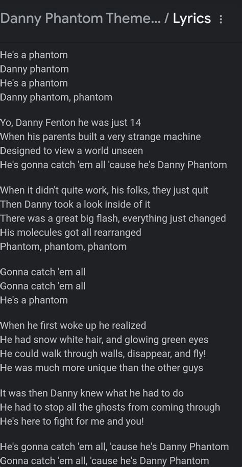 Danny Phantom Theme Lyrics Hes A Phantom Danny Phantom Hes A
