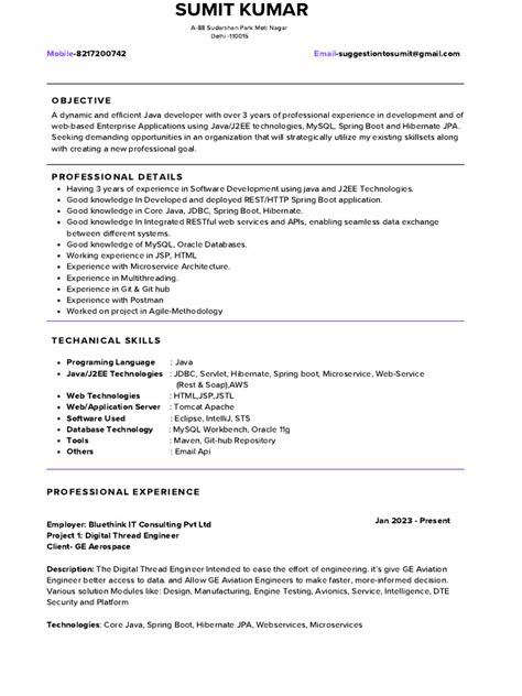 sumit kumar resume pdf spring framework web service