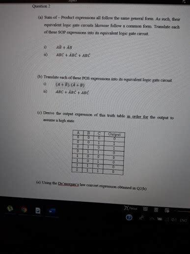 Solved Question 2 A Sum Of Product Expressions All Chegg Com
