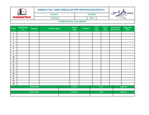 Work Permit Log Sheet Pdf