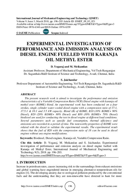 Pdf Experimental Investigation Of Performance And Emission Analysis On Diesel Engine Fuelled