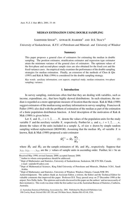 Pdf Median Estimation Using Double Sampling