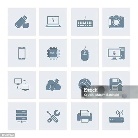 기술 아이콘 Cpu에 대한 스톡 벡터 아트 및 기타 이미지 Cpu Usb 메모리 개체 그룹 Istock