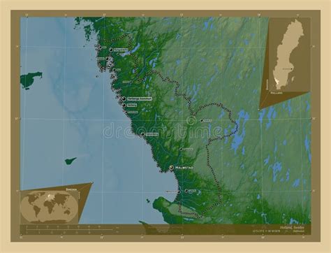 Halland Sweden Physical Labelled Points Of Cities Stock Illustration