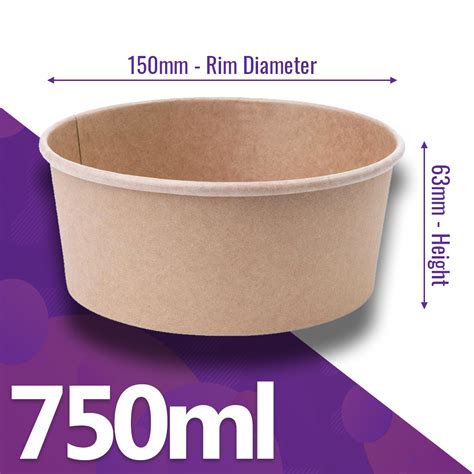 750ml 26oz Medium Round Kraft Food Salad Bowls 150mm Diameter