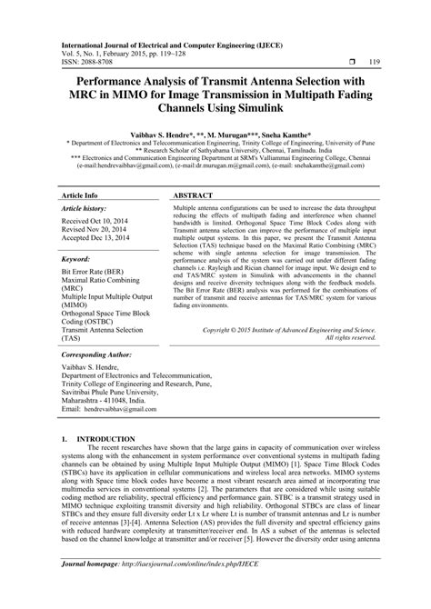 Pdf Performance Analysis Of Transmit Antenna Selection With Mrc In