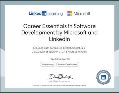 Linkedinlearning Microsoft Softwaredevelopment Careerdevelopment… Bathmanethra B