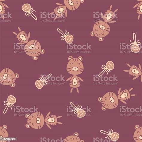 크리스마스 장난감으로 낙서 호랑이 원활한 패턴 티셔츠 섬유 및 인쇄에 적합합니다 장식 및 디자인을위한 손으로 그린 벡터