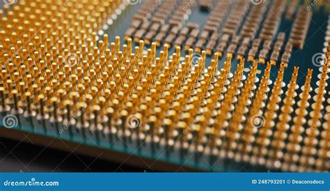 Processor Microprocessor Of A Computer Or Laptop Close Up Cpu Semiconductor Pins And