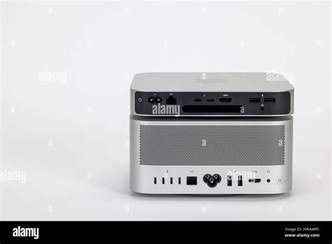 Apple Mac Mini M1 And Mac Studio M1 Max Back Ports Size Comparison White Background Stock