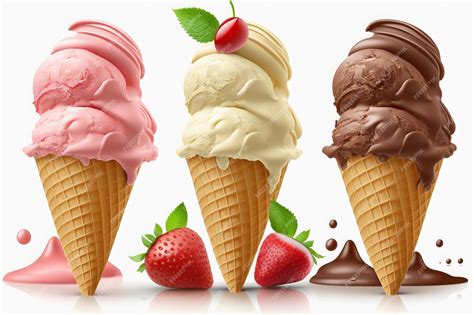 Helado De Chocolate Vainilla Y Fresa Aislado En Blanco Foto Premium